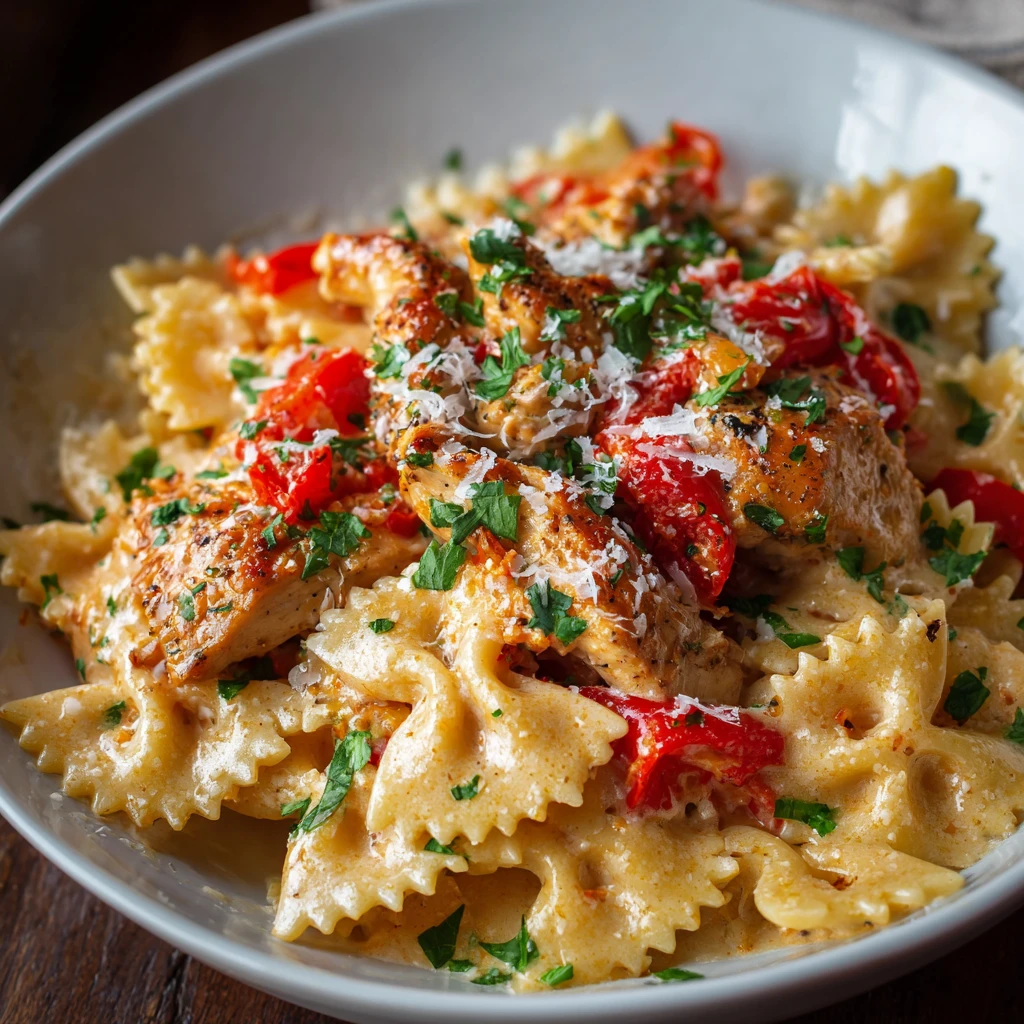 The Best Parmesan Roasted Red Pepper Chicken Bowties in Garlic Cream ...